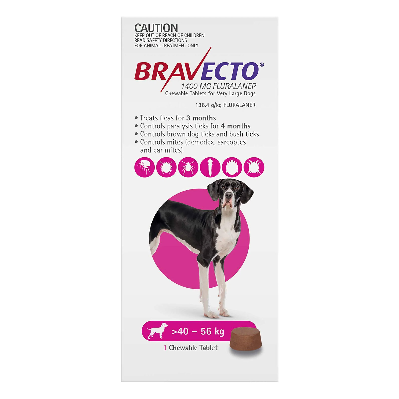 Buy Bravecto For Extra Large Dogs 40-56kg (Pink) - Free Shipping