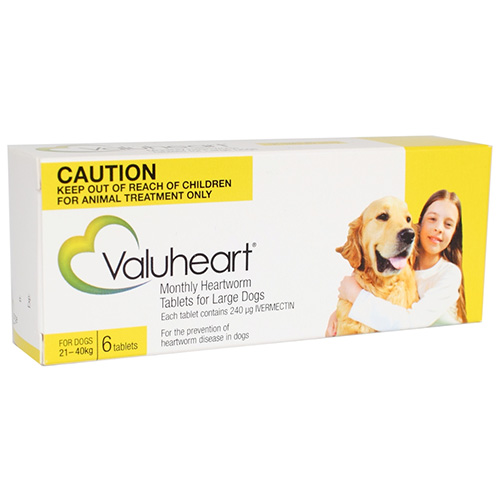 Valuheart Heartworm Tablets For Large Dogs 21 To 40kg (Gold) 6 Tablet